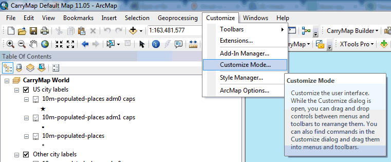 CarryMap Builder Help - Adding CarryMap Builder tools to ArcMap toolbar